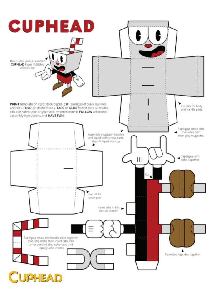 Papercraft Cuphead: Figura de papel 3D de Cuphead en PDF